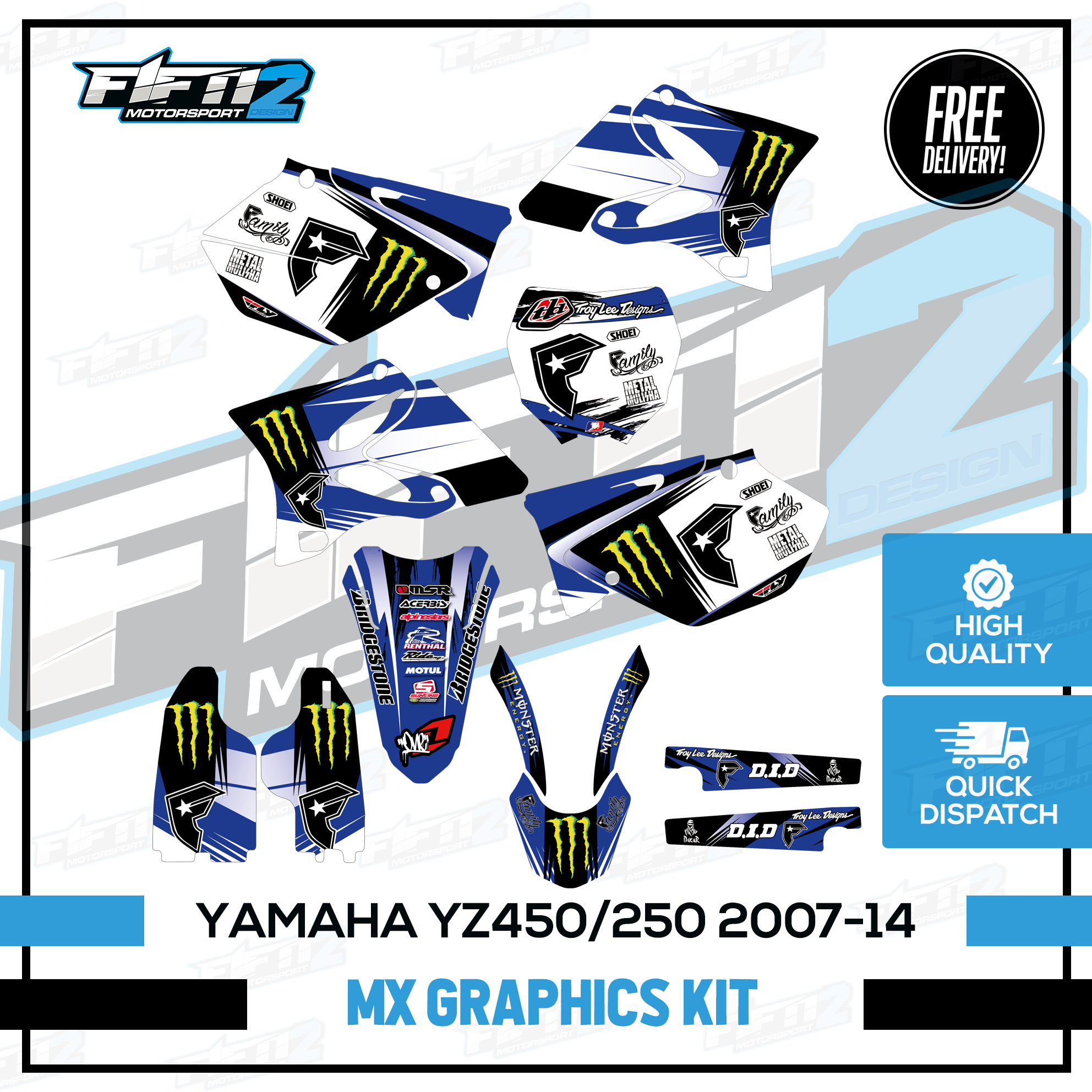 Yamaha YZ125 YZ250 2006-2012 MX Motocross Graphics Kit Decals Stickers ...