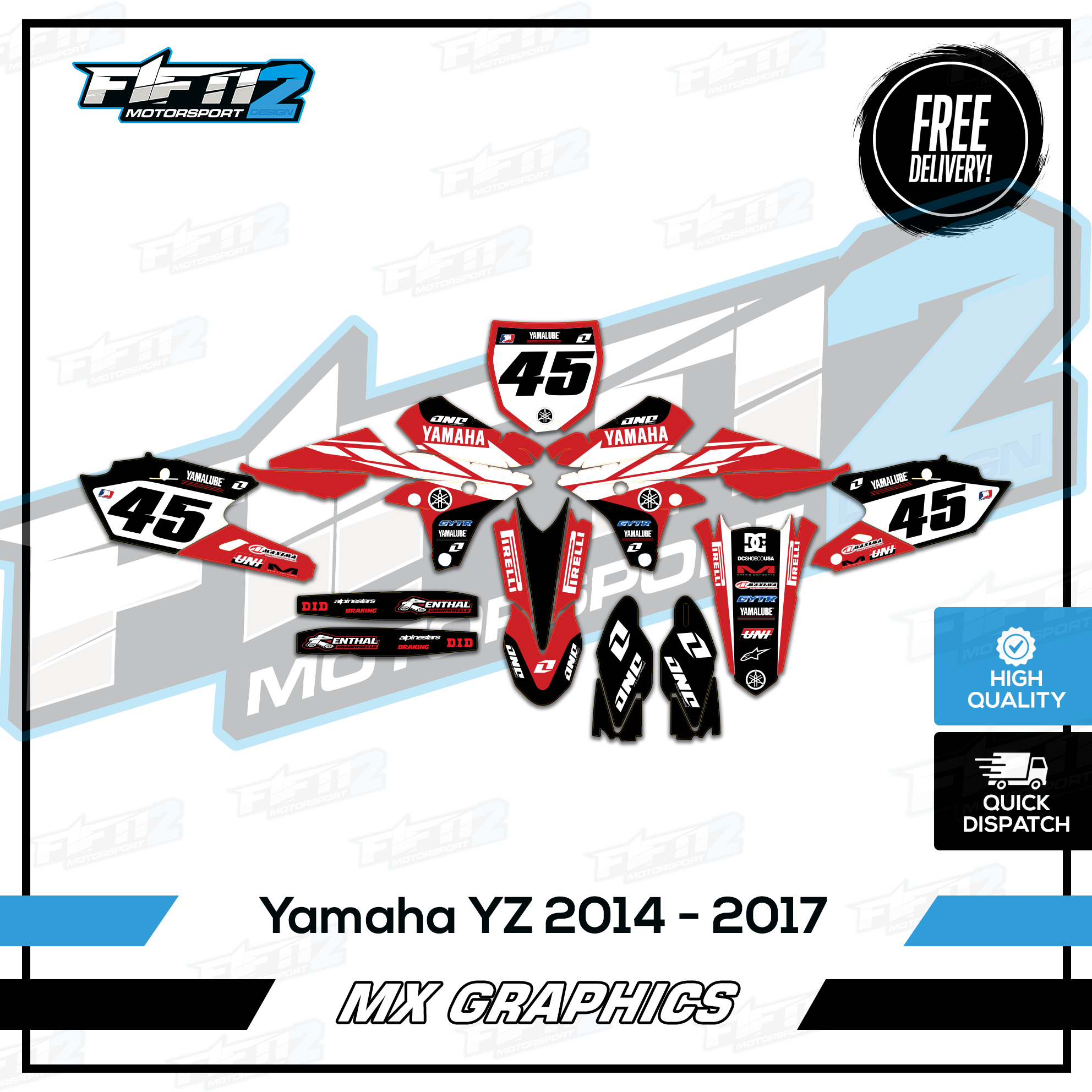 YAMAHA YZ YZF 125 250 450 2014 - 2017 Motocross Graphics Kit Decals ...