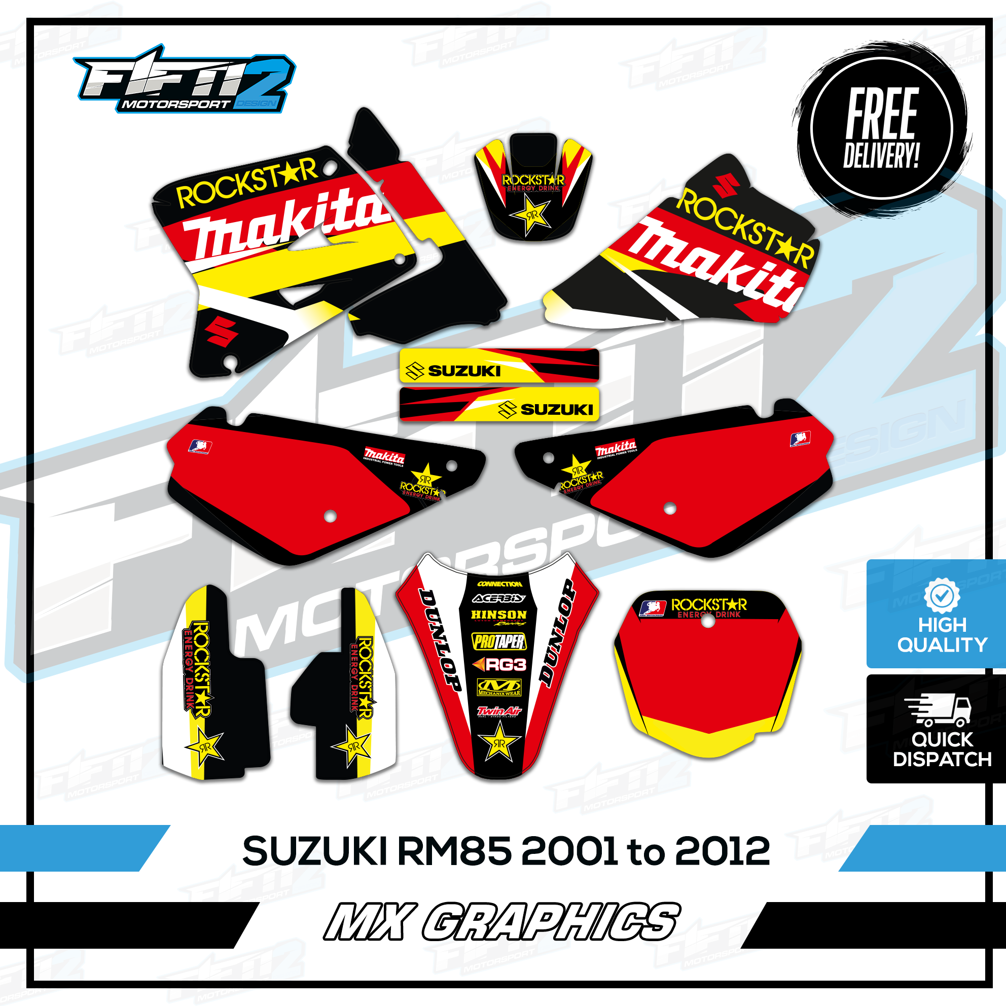 Suzuki RM 85 2001 to 2012 Energy Graphics Kit 2003 2004 2005 2006 2007 ...