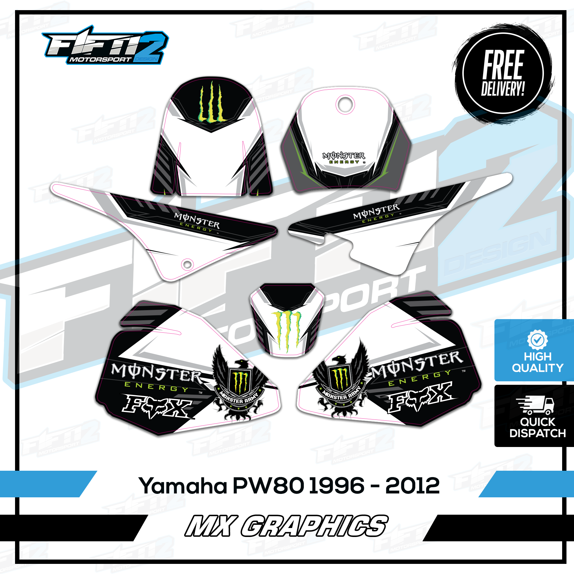 Yamaha PW 80 1996 to 2012 Energy Motocross Graphics Kit Decals Sticker ...