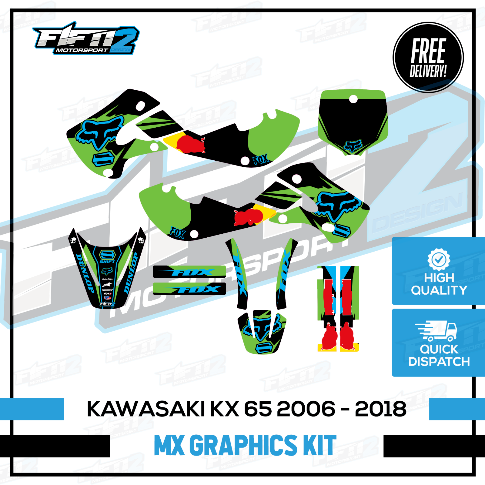 KAWASAKI KX 65 2006 - 2018 Motocross Graphics Kit Wrap Decals Stickers ...